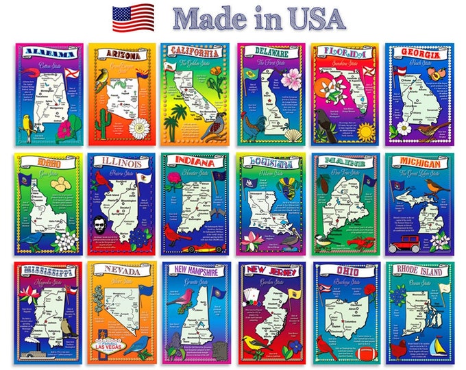 U.S. State Map Postcard Set of 50. Postcards Variety Pack. Post Cards ...