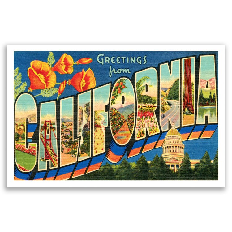 GREETINGS From CALIFORNIA Vintage Reprint Postcard Set of 20 Identical ...