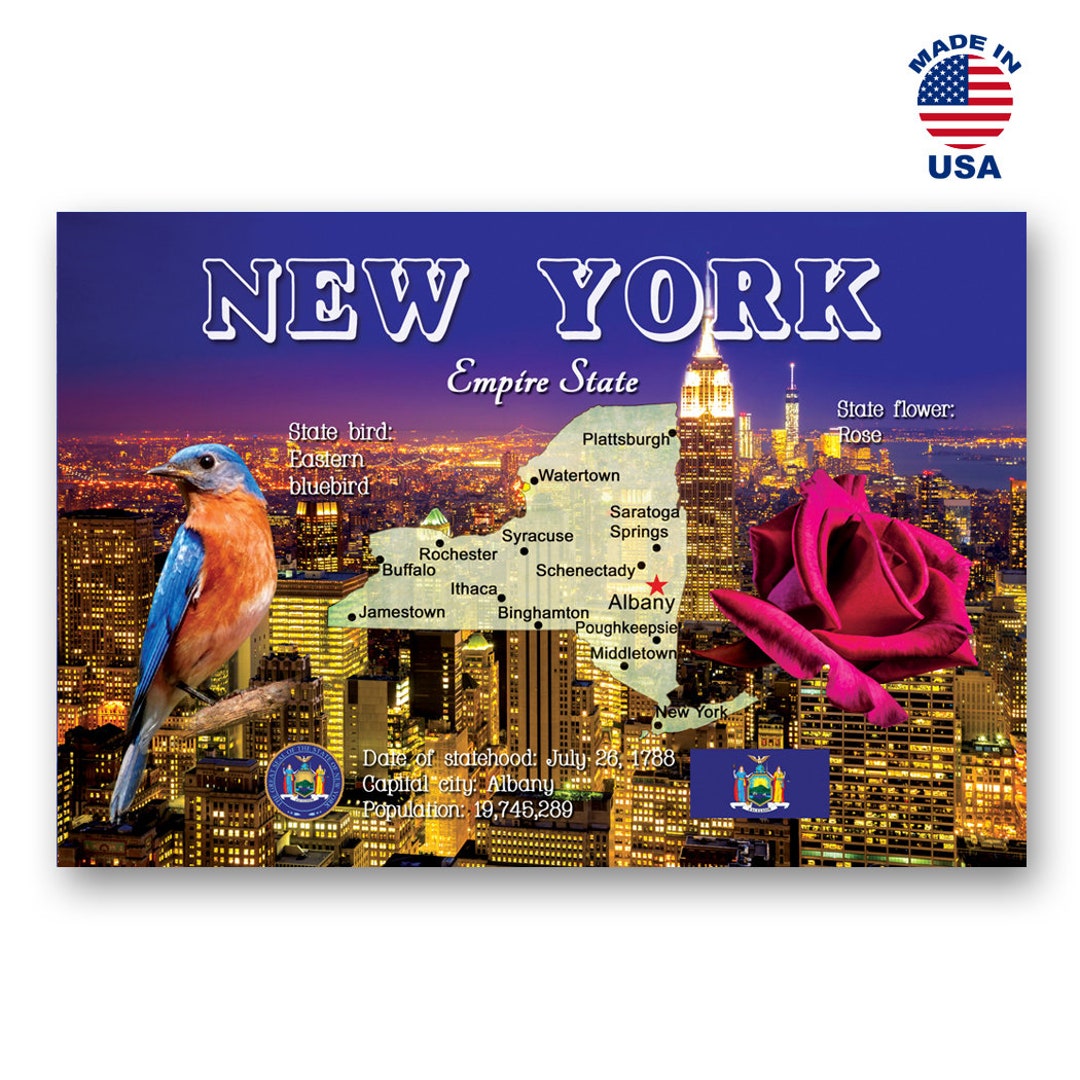 NEW YORK Map Postcard Set of 20 Identical Postcards. NY State Map Post ...
