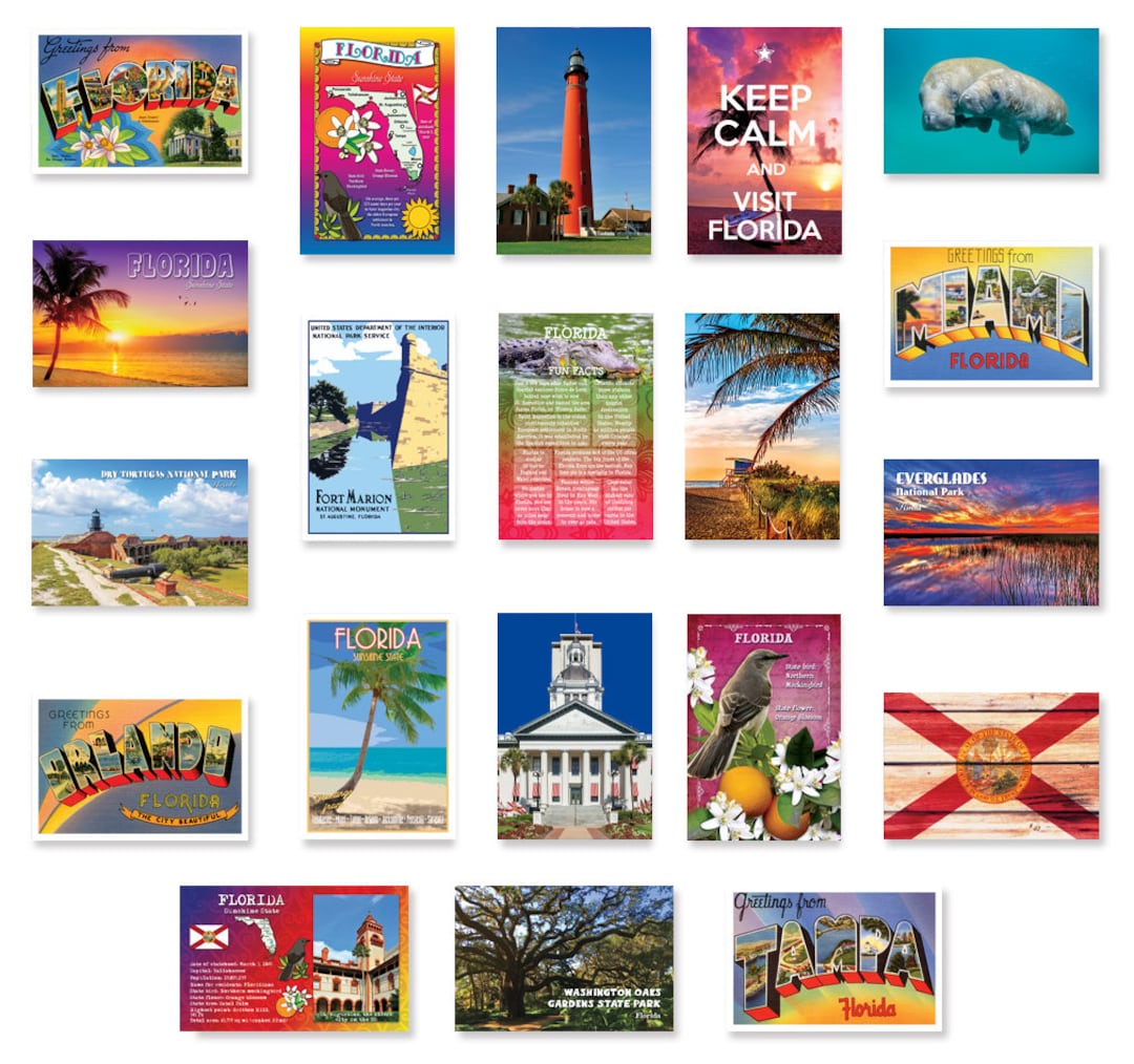 FLORIDA Postcard Set of 20 Postcards. FL Post Card Variety Pack ...