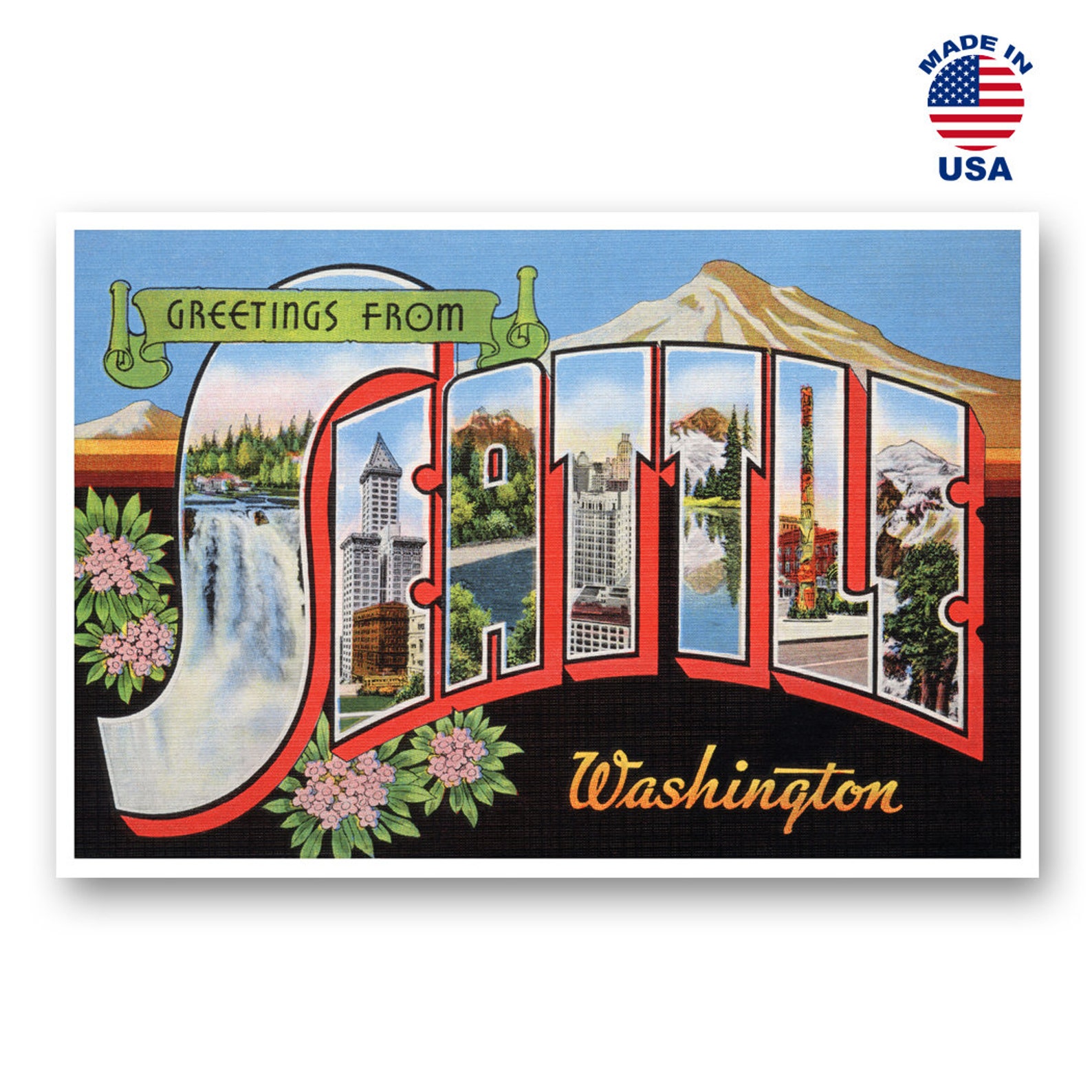 Greetings From SEATTLE, WA Vintage Reprint Postcard Set of 20 Identical ...