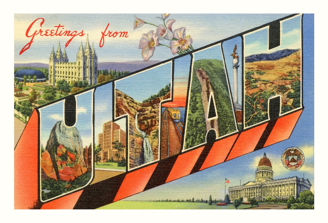 GREETINGS From UTAH Vintage Reprint Postcard Set of 20 Identical ...
