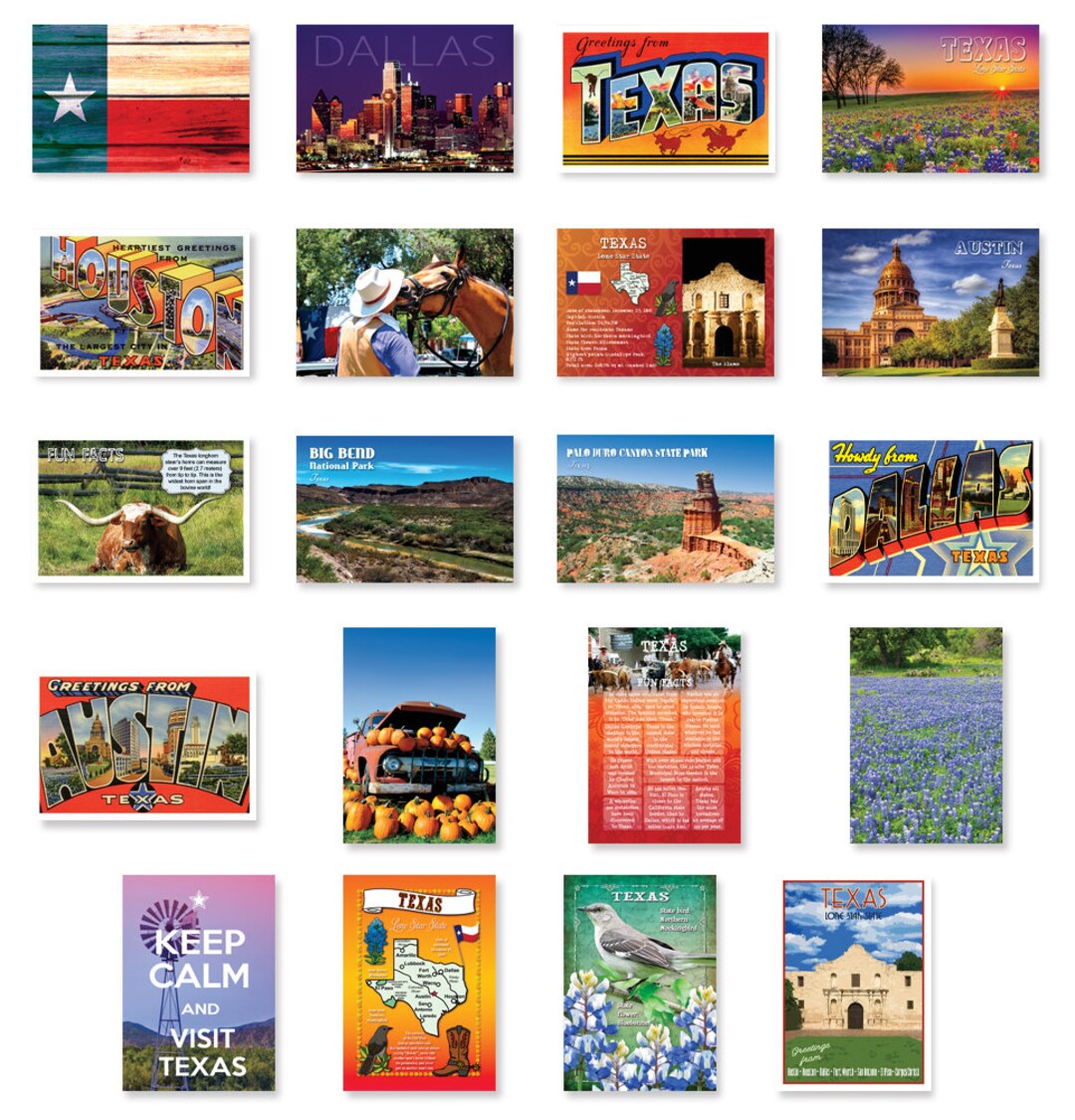 TEXAS Postcard Set of 20 Postcards. TX Post Card Variety Pack ...