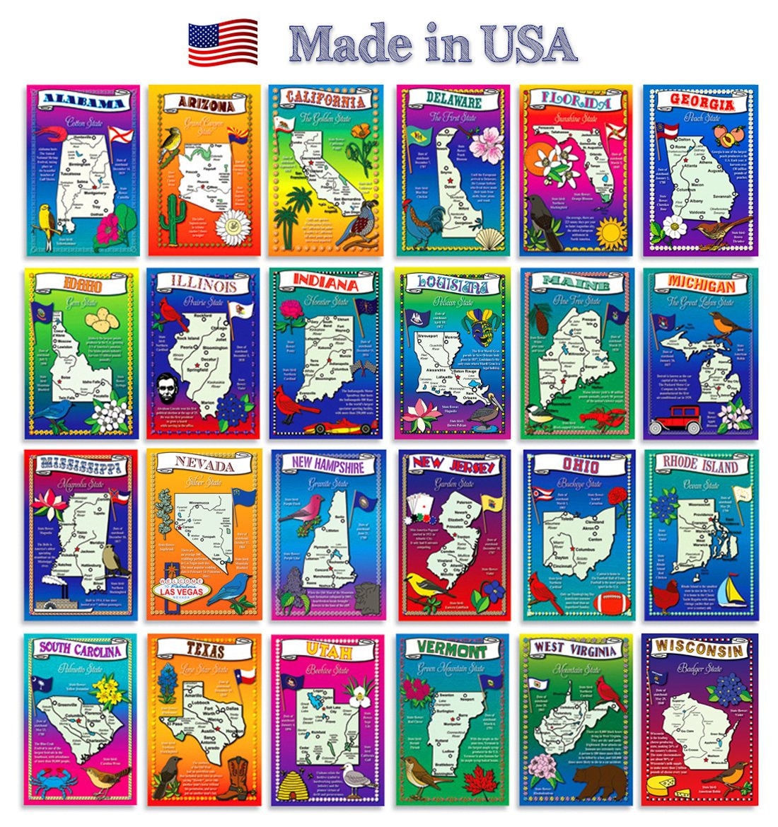 U.S. State Map Postcard Set of 50. Postcards Variety Pack. Post Cards ...