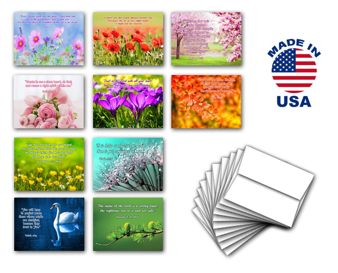 BIBLE QUOTES Note Card Set of 10. Blank Inside. Book Theme Variety Pack ...