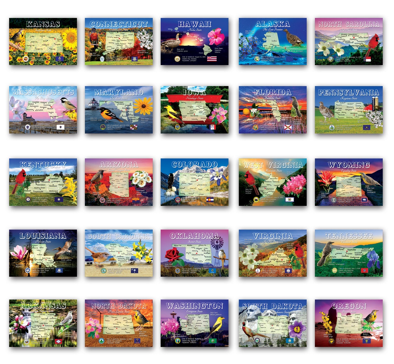 U.S. State Map Postcard Set of 50. Postcards Variety Pack. Post Cards ...