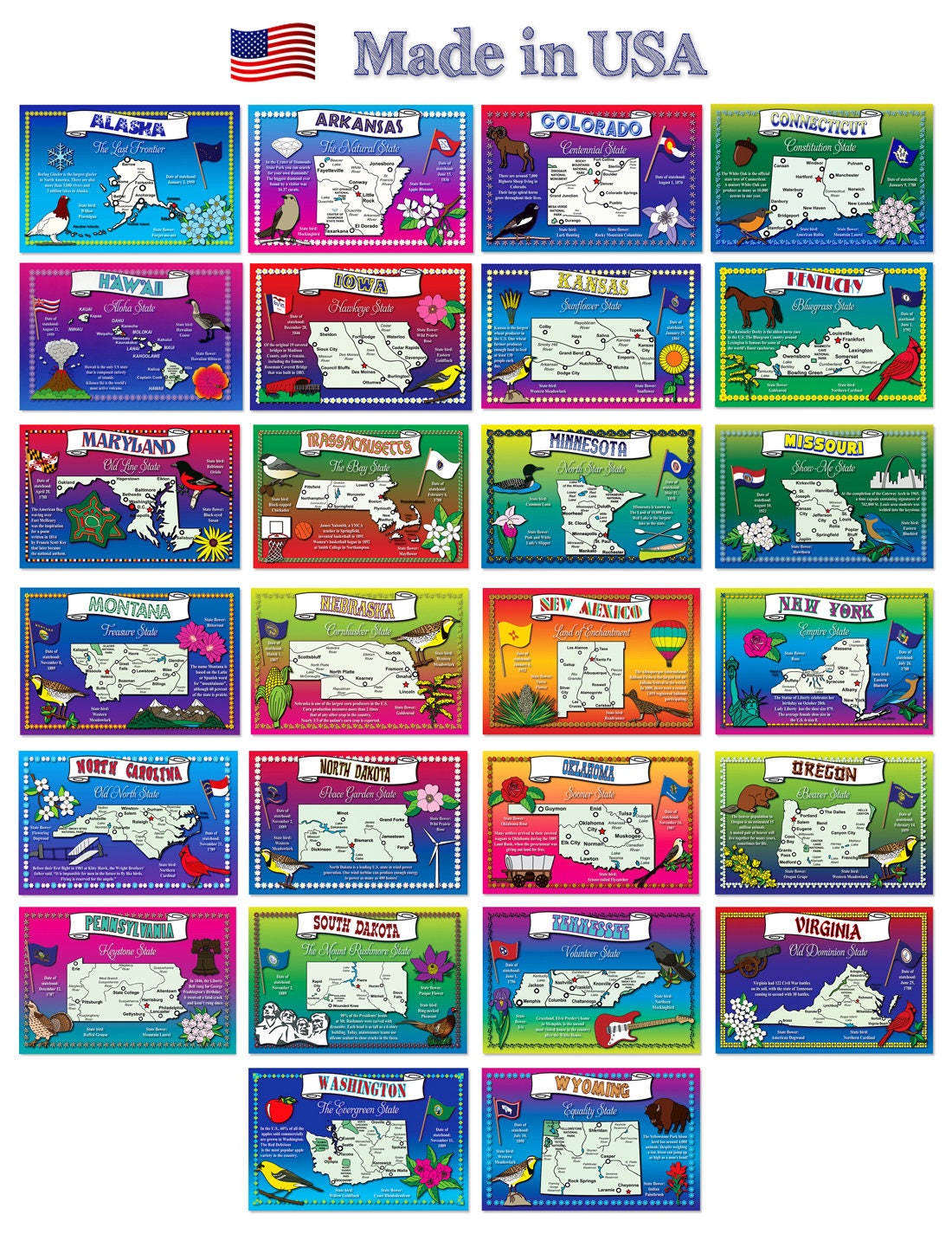 U.S. State Map Postcard Set of 50. Postcards Variety Pack. Post Cards ...