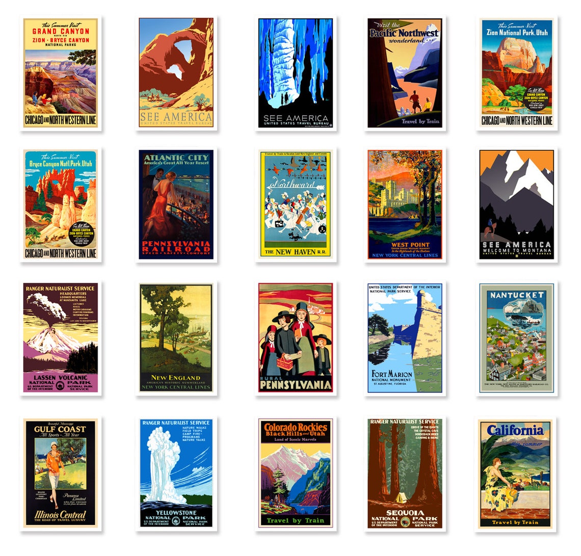 United States Vintage TRAVEL POSTERS Postcard Set of 20. Post Card ...
