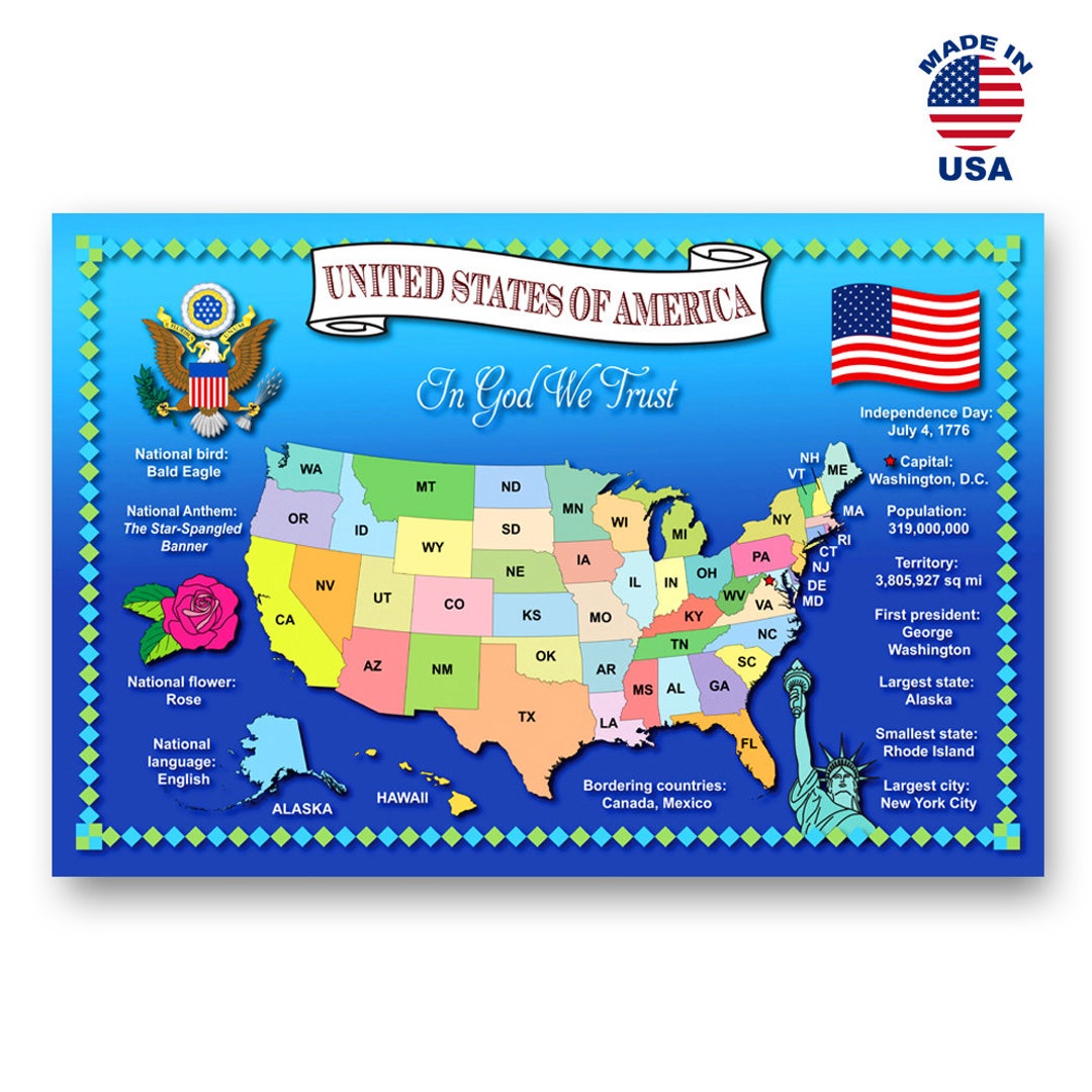 UNITED STATES MAP Postcard Set of 20 Identical Postcards. Quality Post ...