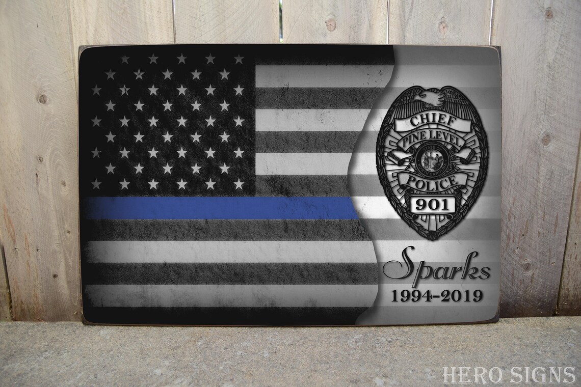 Police Flag Wood Sign, Blue Line American Flag Police Decor, LEO ...