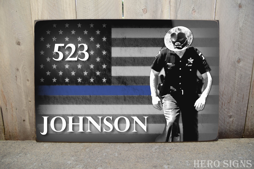 State Trooper Flag Wood Sign, Blue Line American Flag Police Decor, LEO ...