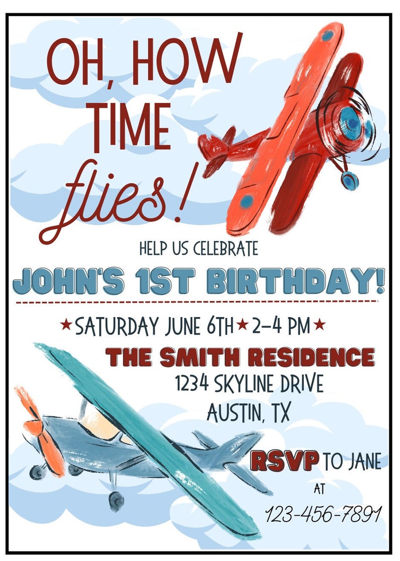 Editable Airplane Birthday Invitation Digital Custom - Etsy