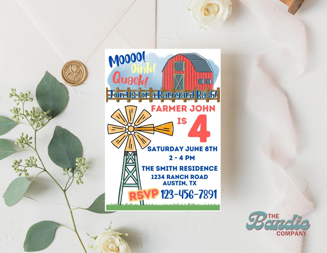Editable Farm Birthday Invitation - Digital, Custom, Barn, Windmill ...
