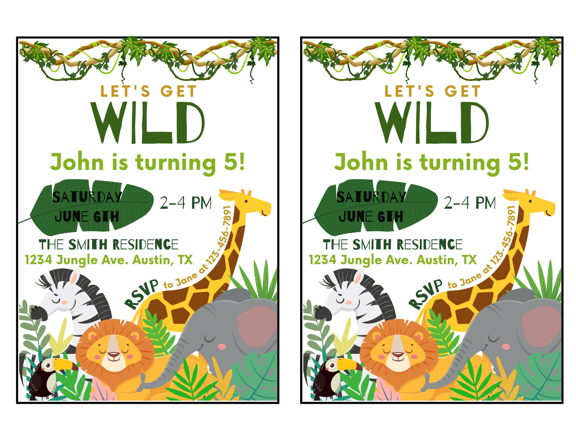 Editable Wild Animal Birthday Invitation Digital Custom - Etsy