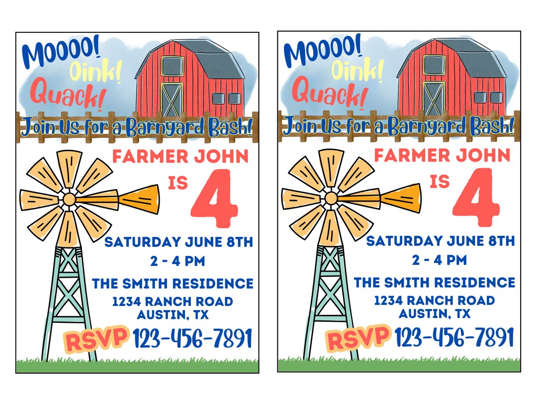 Editable Farm Birthday Invitation Digital Custom Barn - Etsy