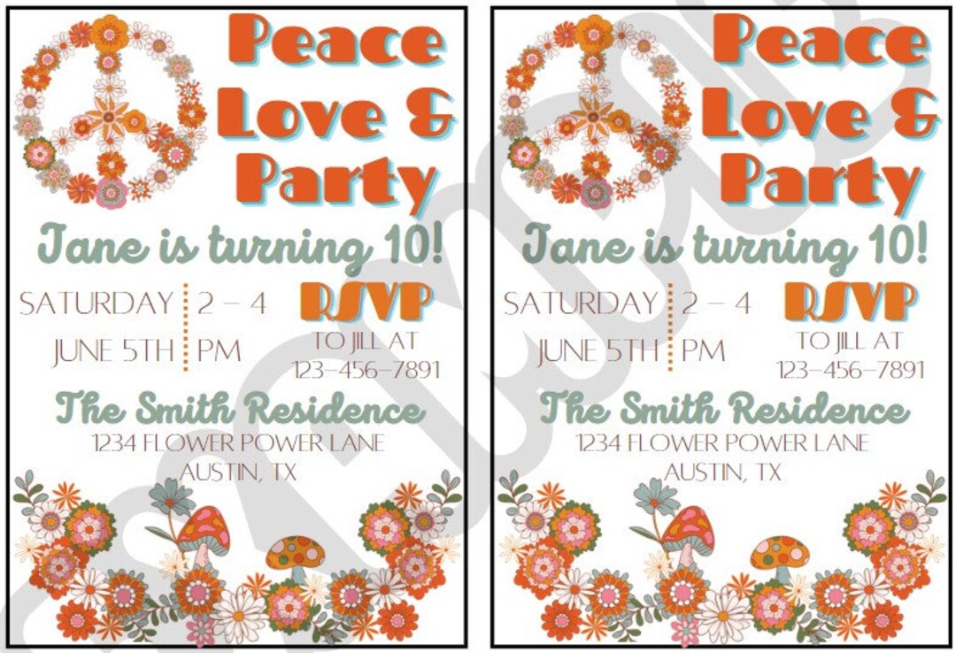 Editable Flower Power Birthday Invitation Digital, Custom, Floral ...