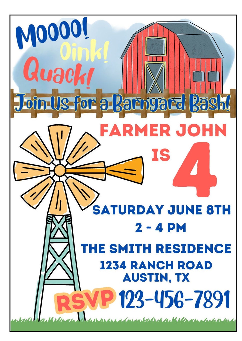 Editable Farm Birthday Invitation Digital Custom Barn - Etsy
