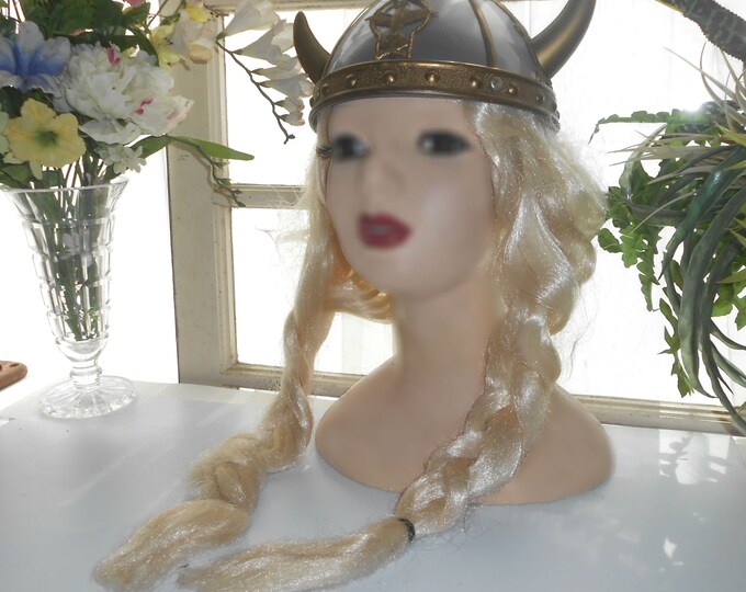 Viking Costume, Long Braided Wig and Viking Helmet, Extra Long Blonde ...