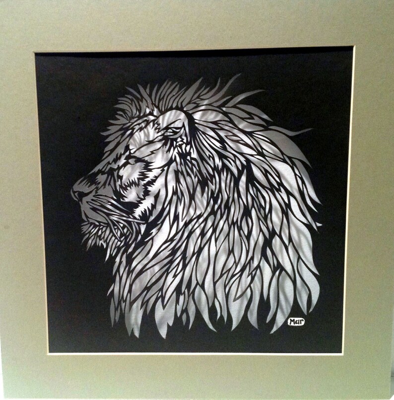 Traditional Paper-Cut of Majestic Lion Framed & Matted | Etsy