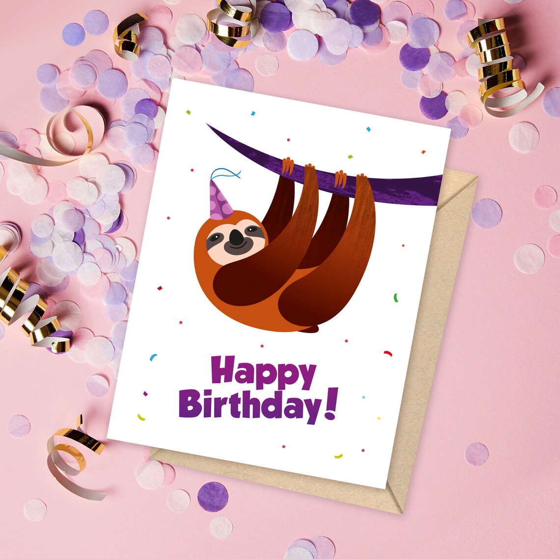 Sloth Birthday Card Happy Birthday Sloth Cute Sloth Greeting | Etsy