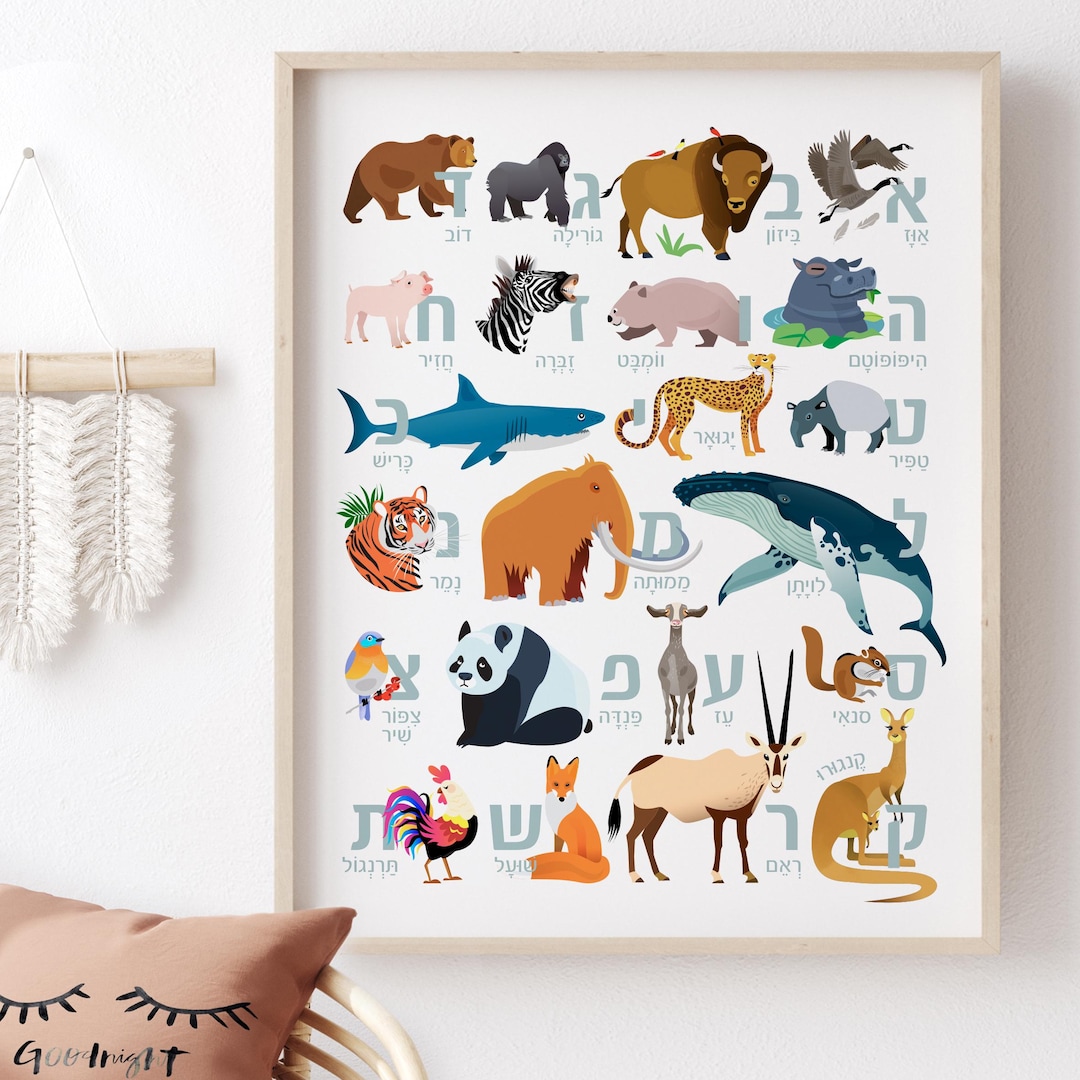 Hebrew Alphabet Animals Poster: Jewish Nursery Decor, Alef Bet Art - Etsy