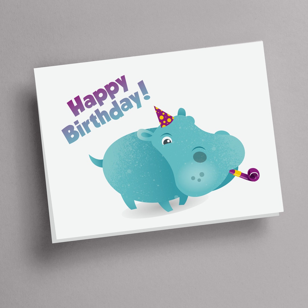 Happy Hippo Birthday Card, Happy Birthday Card, Baby Birthday Card ...