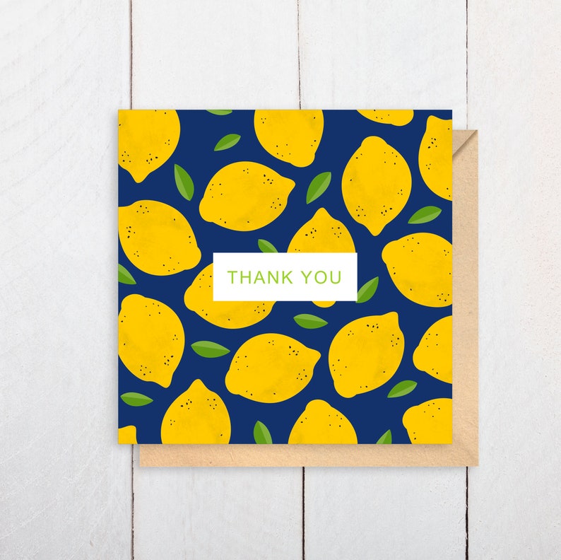 Thank You Postcard, Lemon Thank You Card, Cute Post Card, 5"x5" Card ...