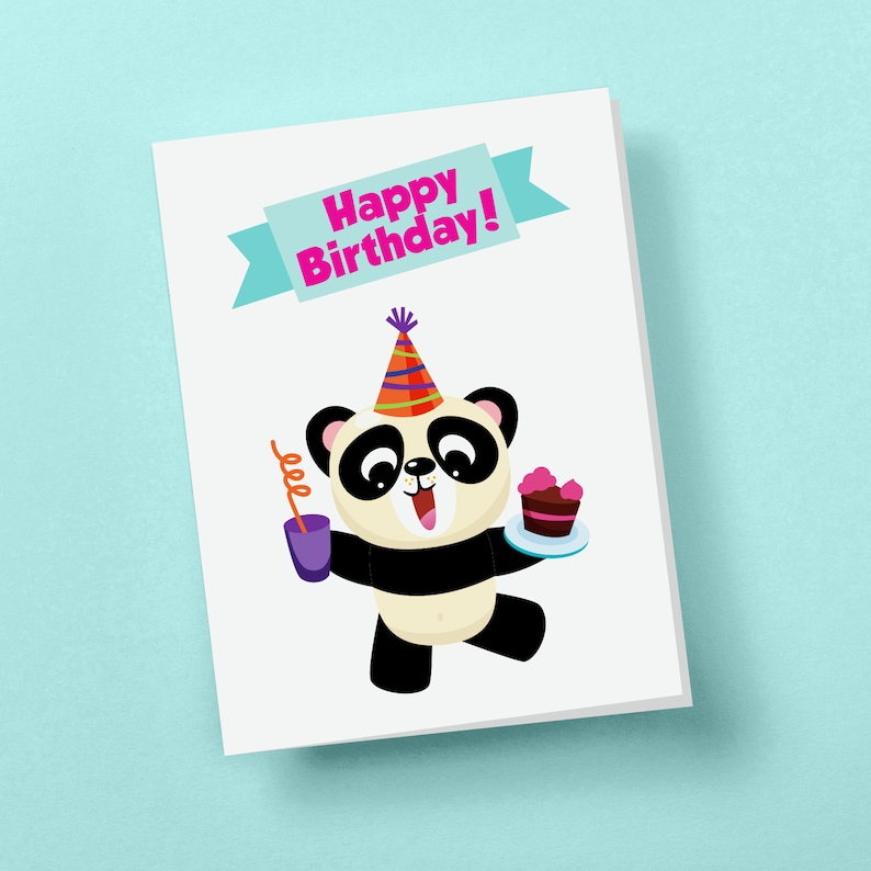 Panda Birthday Card Cute Panda Card Happy Birthday Panda | Etsy
