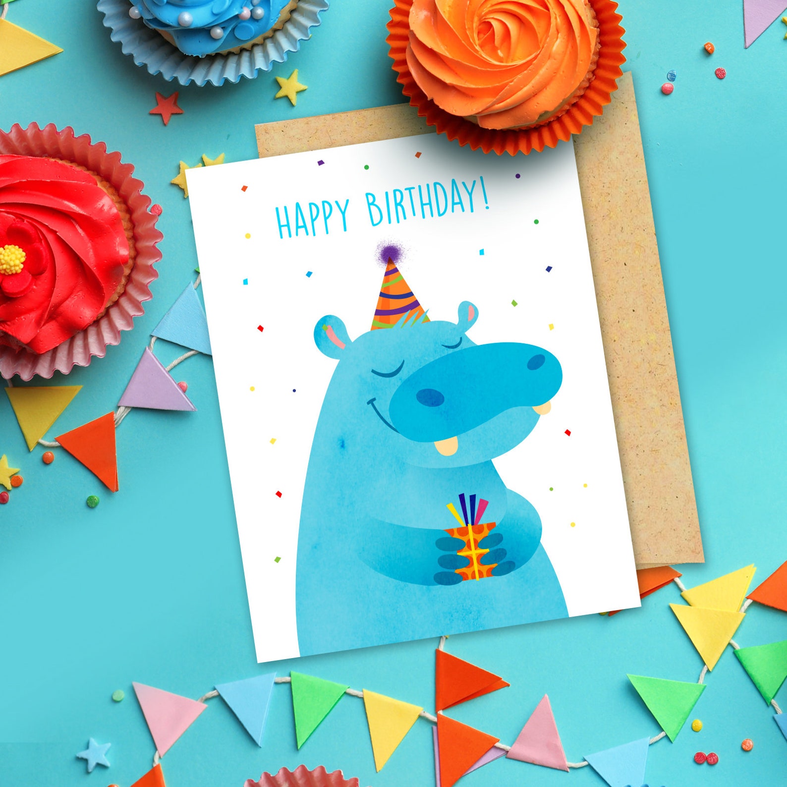 Hippo Birthday Card Happy Birthday Hippo Happy Hippo Card - Etsy