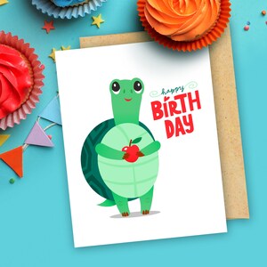 Happy Birthday Card, Cute Turtle Birthday Card, Turtle Baby Card, Kids ...