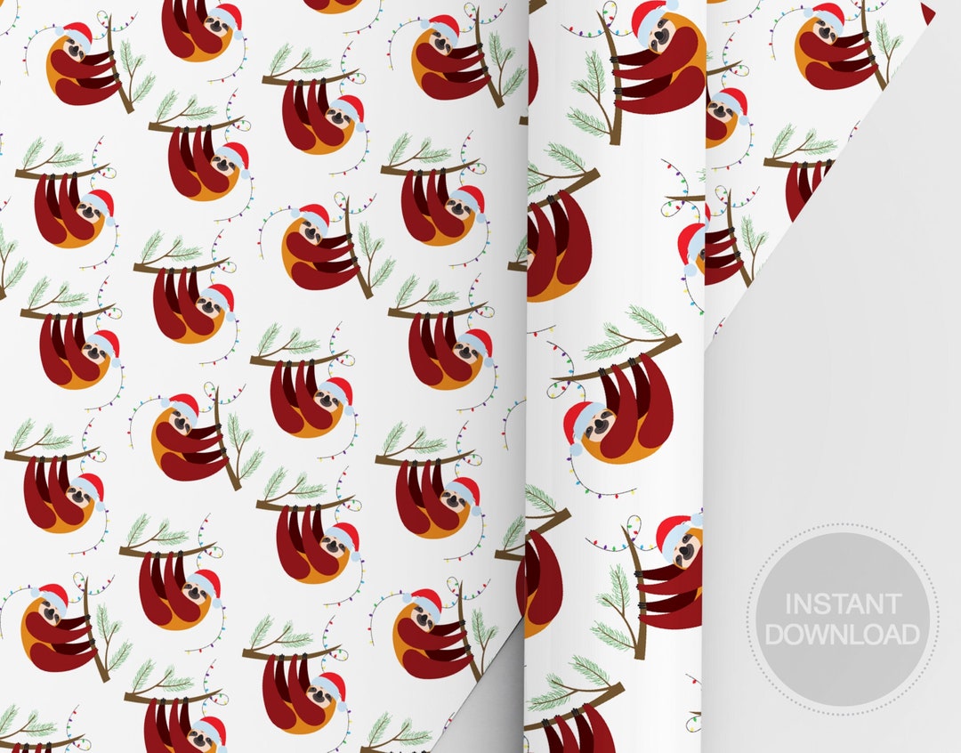 Printable Sloth Christmas Wrapping Paper: 3 Sizes (digital Download) - Etsy