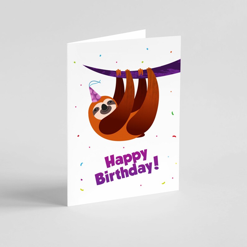 Sloth Birthday Card Happy Birthday Sloth Cute Sloth Greeting | Etsy