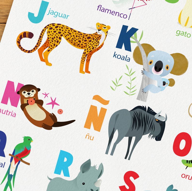 Spanish Alphabet Animals Print - Etsy
