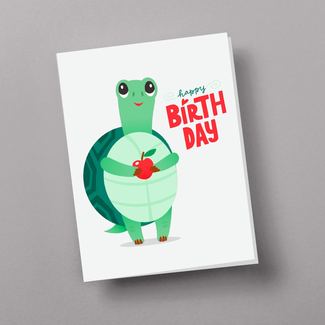 Happy Birthday Card, Cute Turtle Birthday Card, Turtle Baby Card, Kids ...