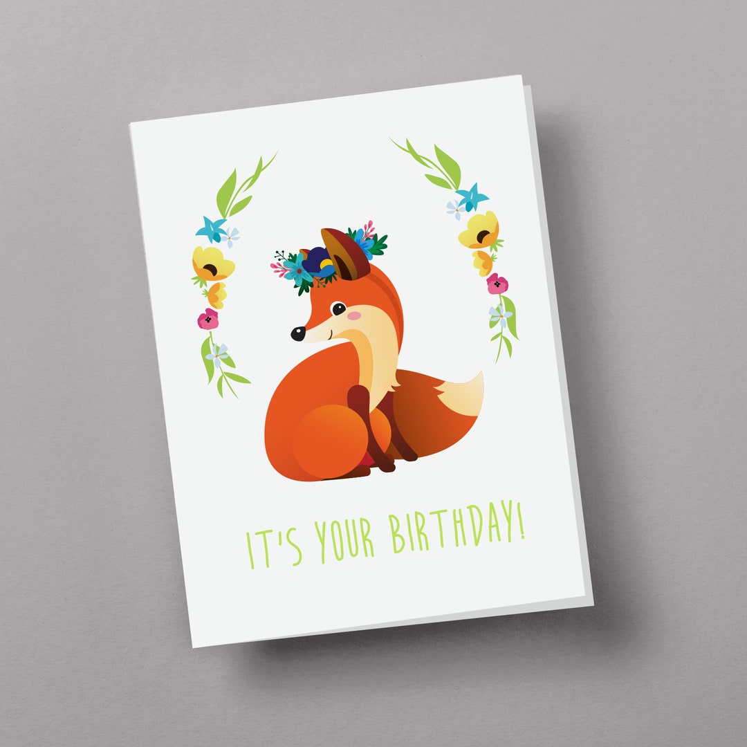Fox Birthday Card, Happy Birthday Foxy Card, Cute Foxy Card, Baby ...