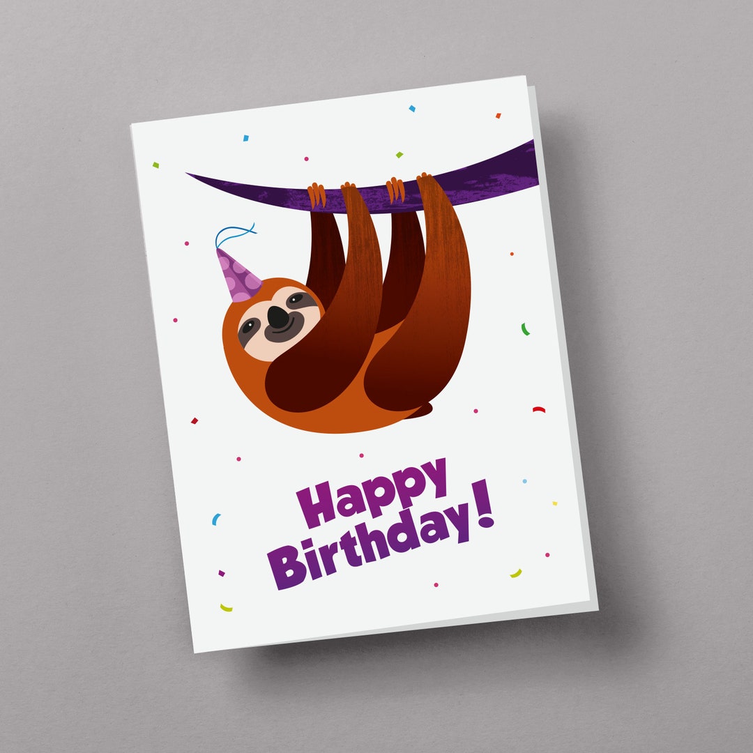 Sloth Birthday Card, Happy Birthday Sloth, Cute Sloth Greeting Card ...