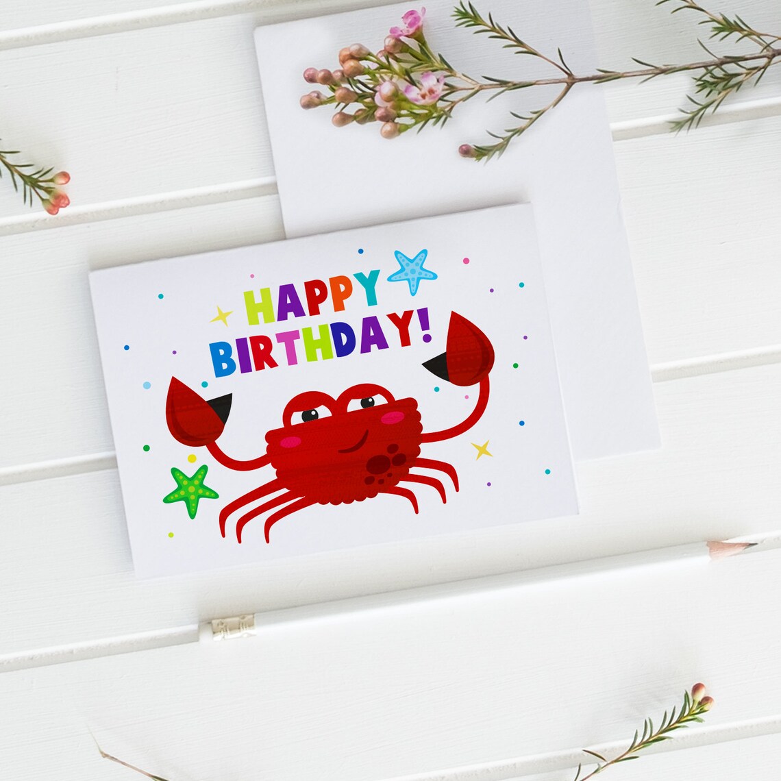 Crab Birthday Card, Cute Crab Birthday Card, Happy Birthday Card, Kids ...