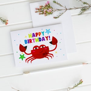 Crab Birthday Card, Cute Crab Birthday Card, Happy Birthday Card, Kids ...