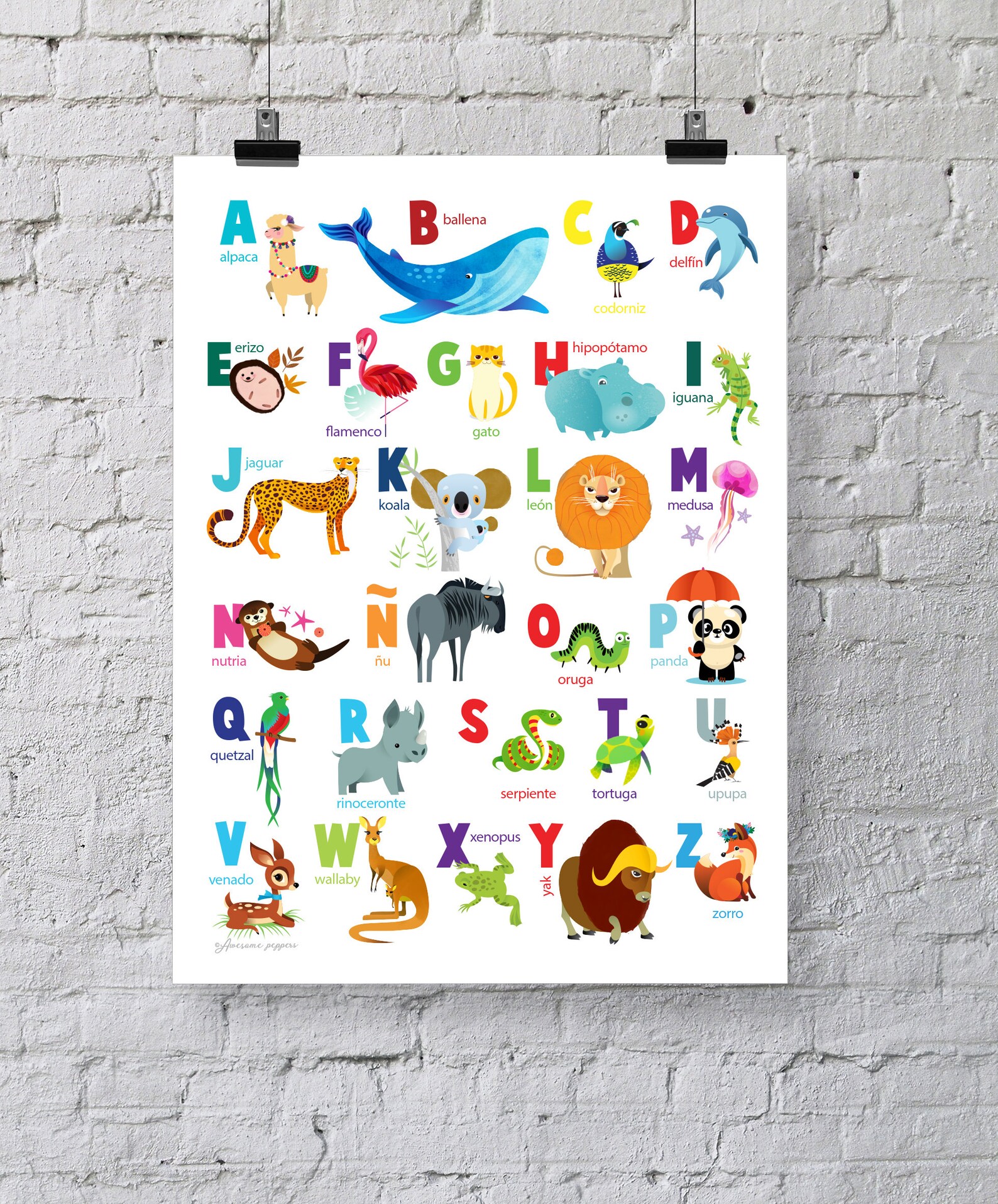 Spanish Alphabet Animals Print - Etsy