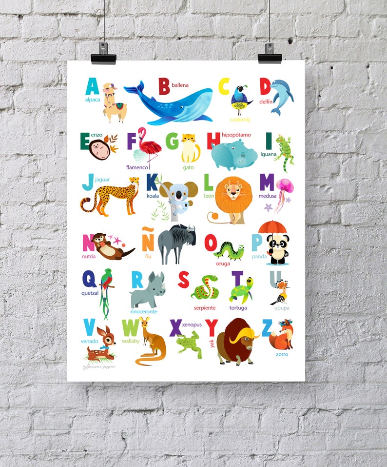 Spanish Alphabet Animals Print - Etsy