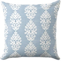 Blue Pillow Covers Cream Natural Throw Pillow Designer Fabric Leaf ...