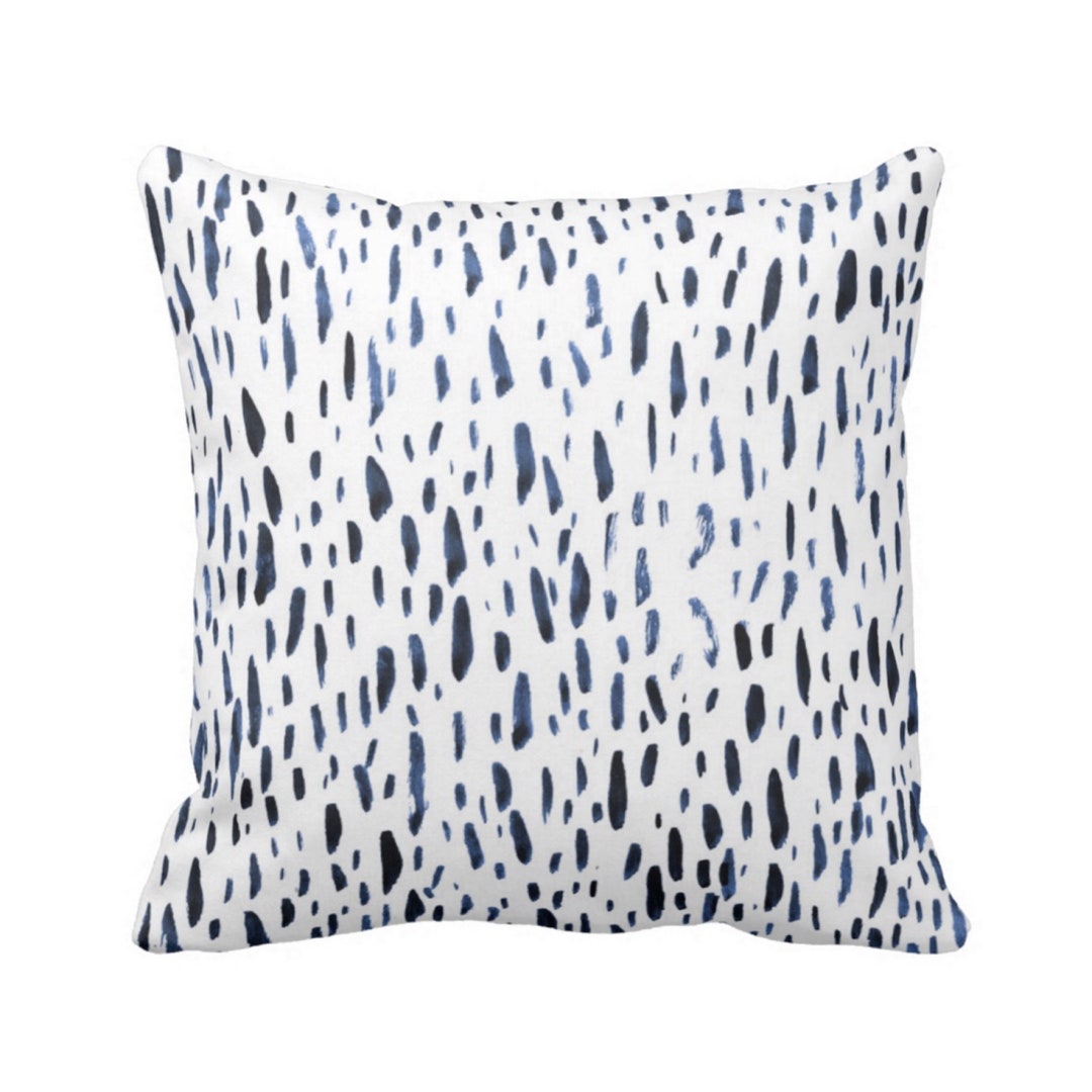 Hand-painted Dashes Throw Square and Lumbar Pillow/cover, Navy/white ...