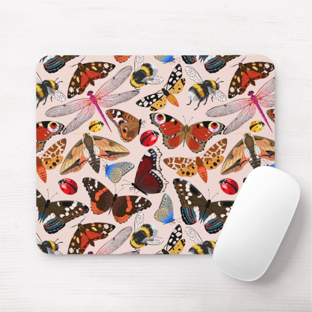 Insect Print Mouse Pad, Round or Rectangle Pink Vintage Insects/bugs ...
