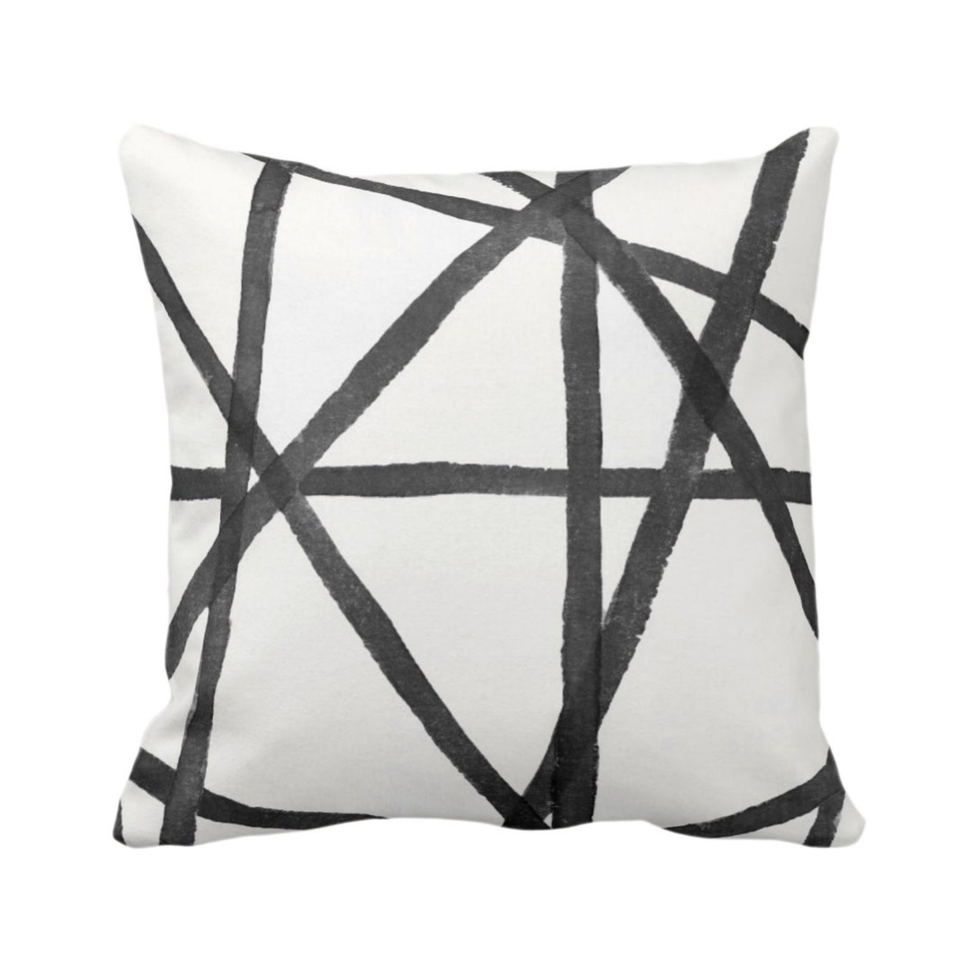 Hand-painted Lines Throw Pillow or Cover, Charcoal/white 16, 18, 20, 22 ...
