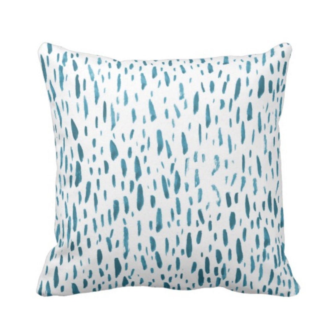 Hand-painted Dashes Throw Pillow or Cover, Teal/white 16, 18, 20, 22 ...