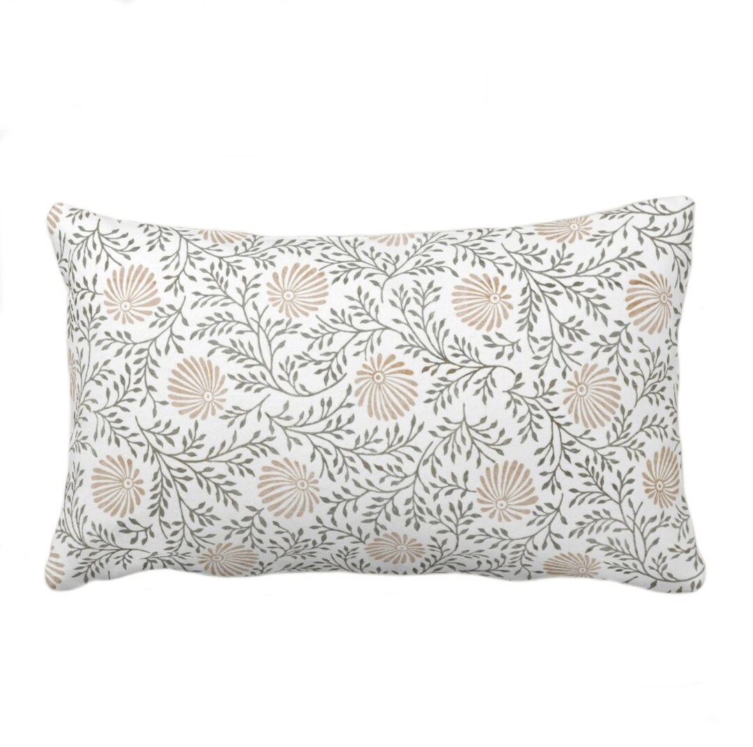 Block Print Floral Throw Pillow Cover Clay Grayed Olive - Etsy