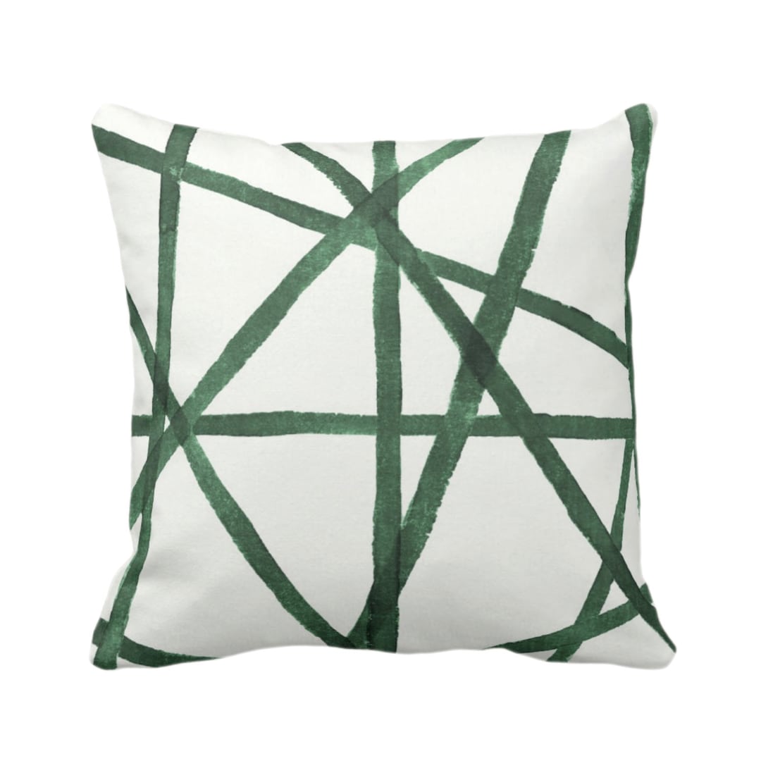 Hand Painted Lines Print Throw Pillow or Cover, Kale & White 16, 18, 20 ...