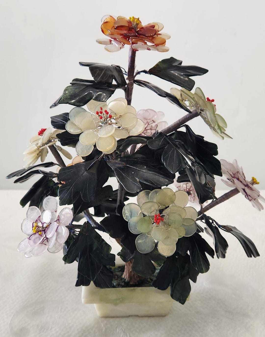 Vintage Chinese Jade Stone Tree, Hand Wired Floral Tree, Semi Precious ...