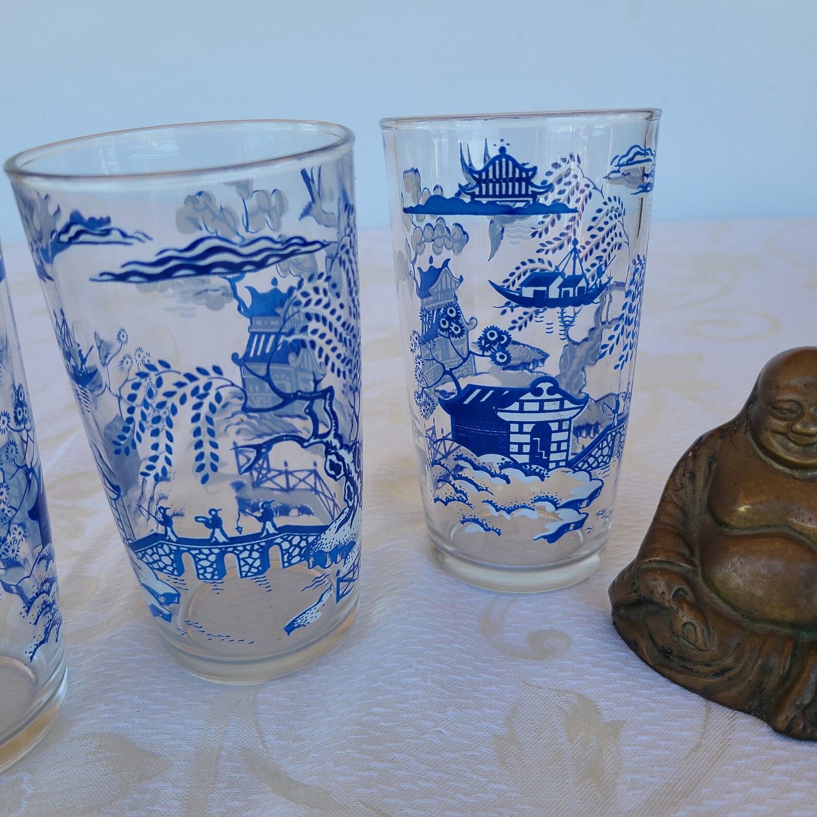 Vintage Blue Willow Glass Tumblers, Set of 3 - Etsy