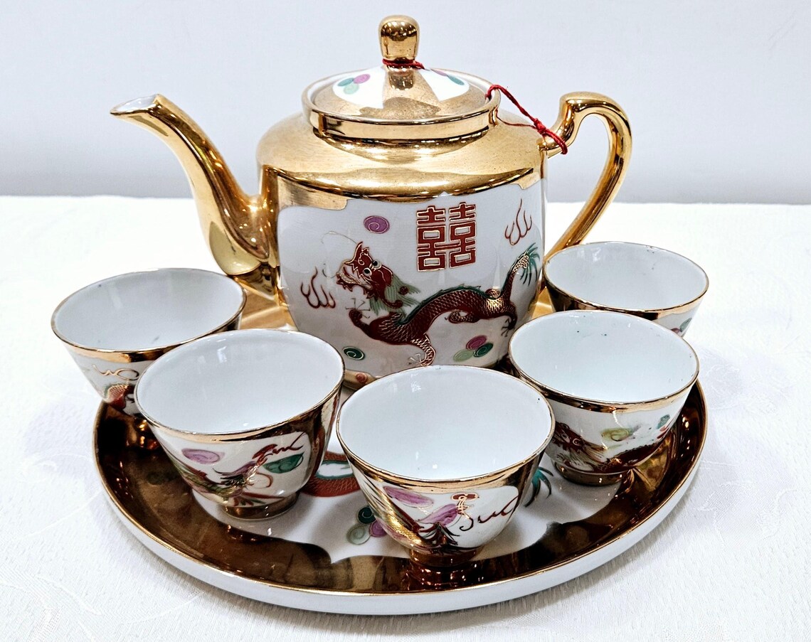 Vintage Pheonix and Dragon Ware, Japanese Porcelain Gold Guild Chinaware, Tray With Pheonix and ...